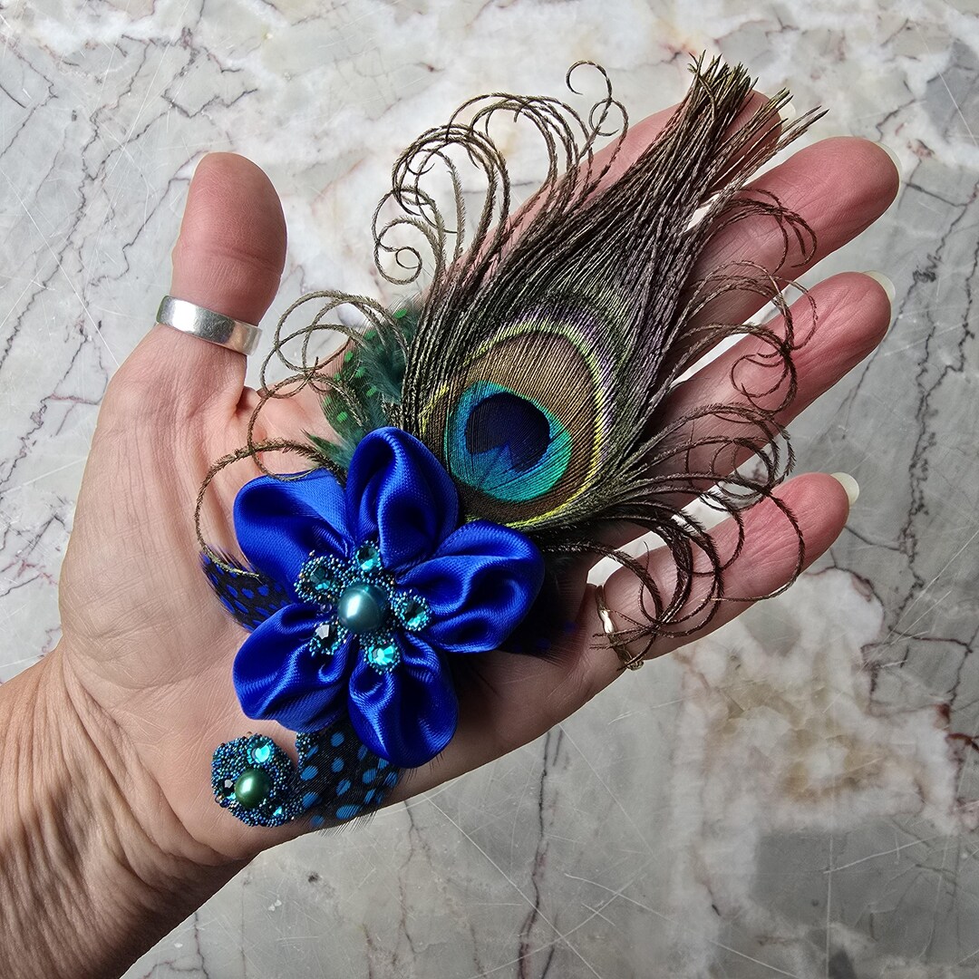Peacock Feather Lapel Pin: Royal Blue Crystal Corsage - Etsy