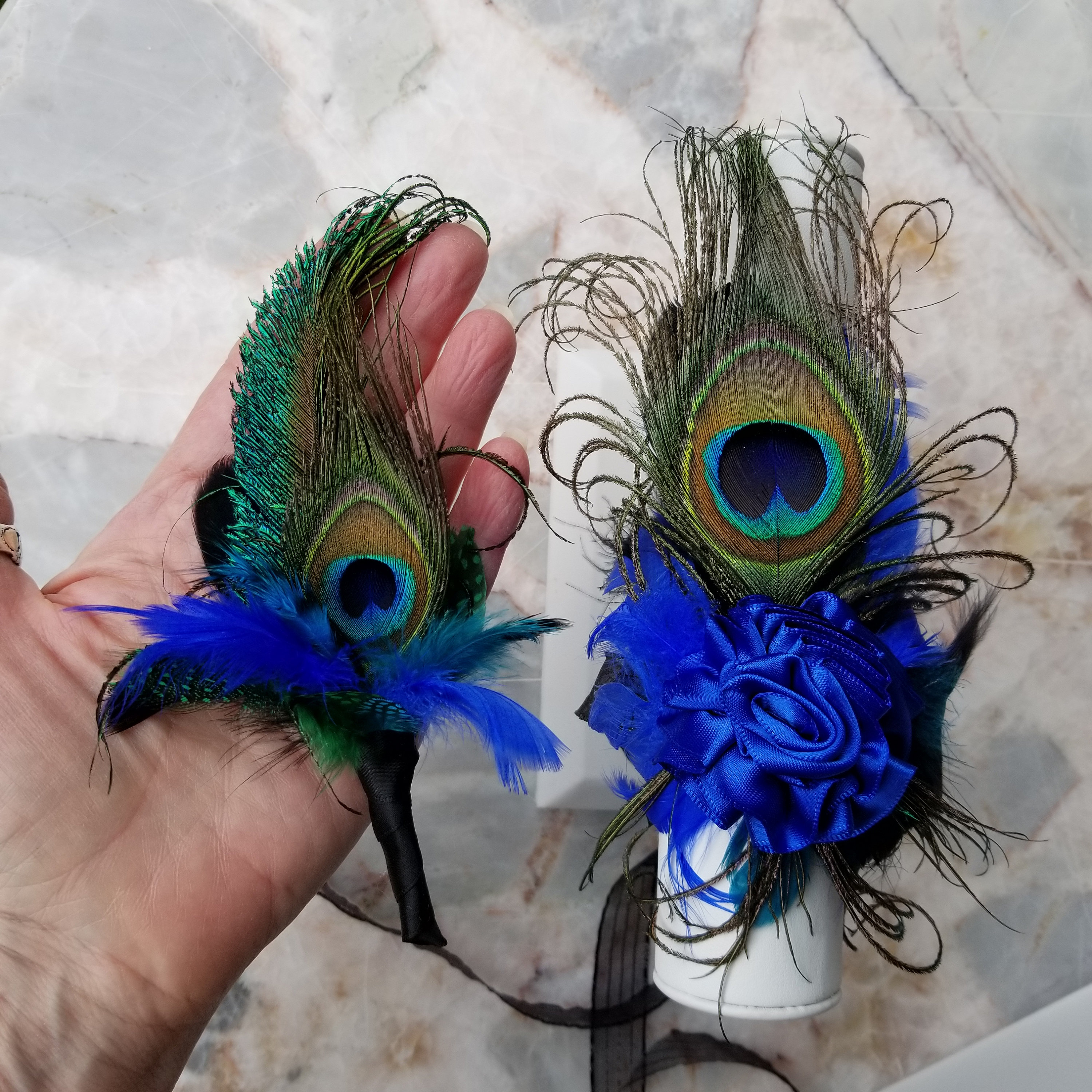 Royal Blue Peacock Wrist Corsage Boutonniere Set No Bling No Rose in ...