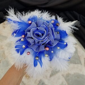 Royal Blue Periwinkle and White Wristlet Nosegay Posy Handheld Clutch ...