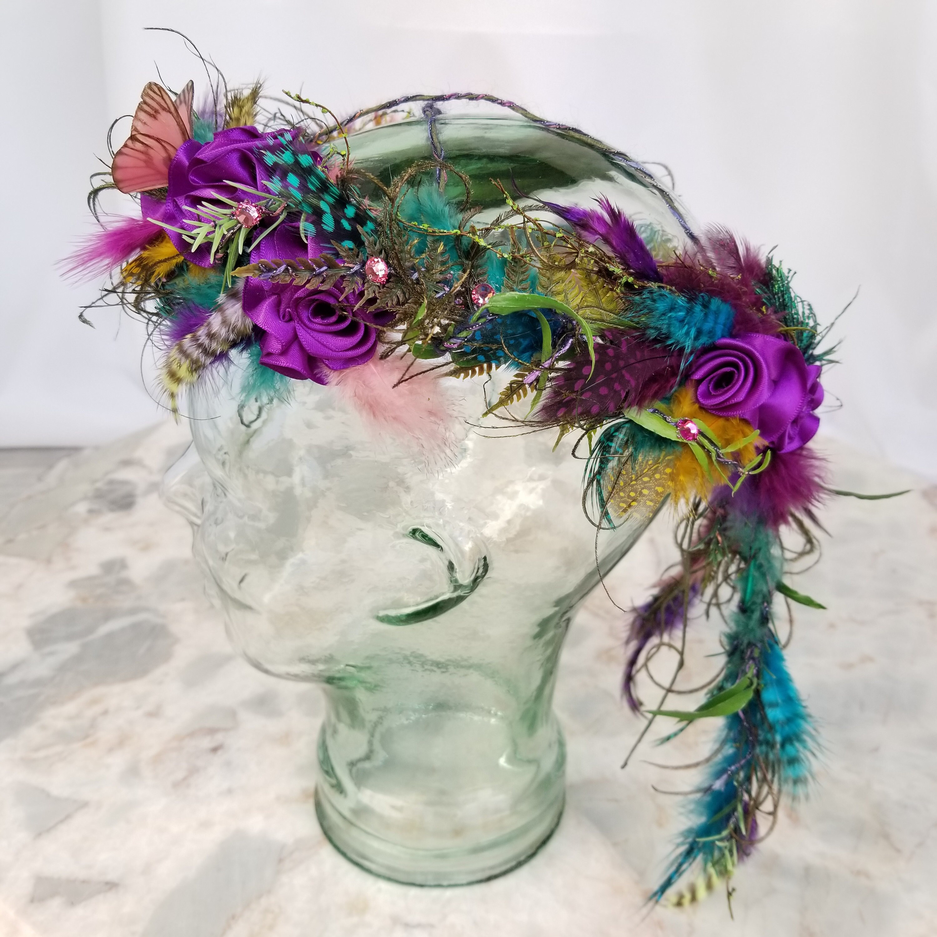Flower Crown/headdress Fairy Forest Theme Wedding Butterflys Feathers ...