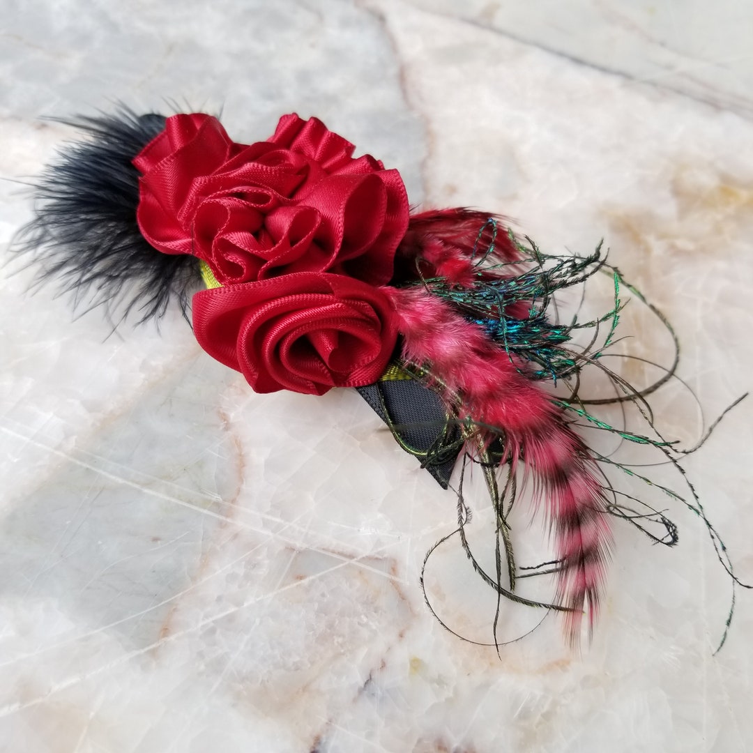 Scarlet Rose Boutonniere, Feathers Lapel Pin Prom Homecoming Wedding ...