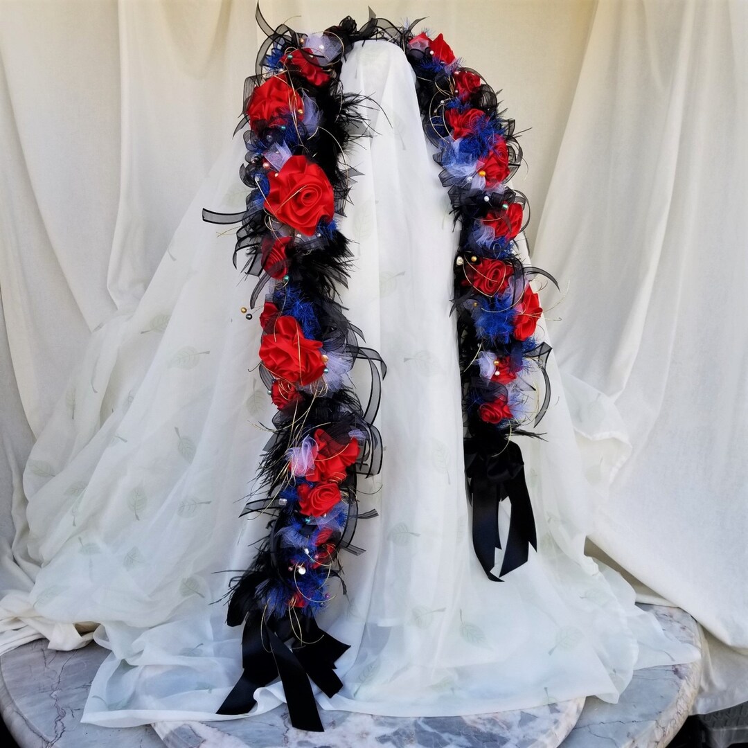 Feather Boa, Black Ostrich | Ritzy Red, Scarlet Ribbon Roses and Pearls ...