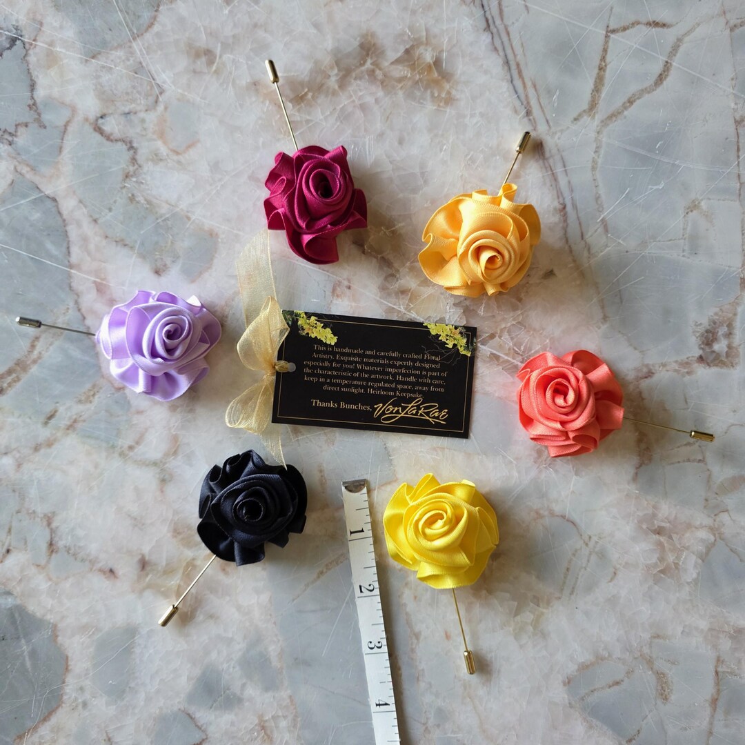 Traditional Ribbon Rose Stick Lapel Pin, Boutonniere, Flower Pin. - Etsy