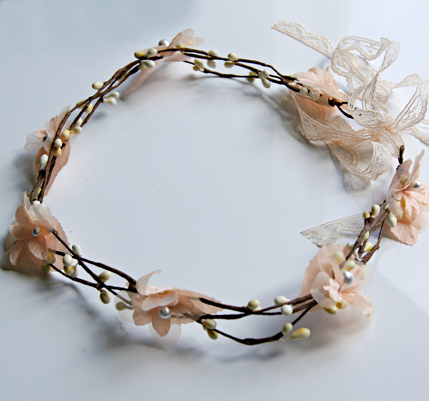 Flower Crown Wedding Wire Vine Crown Peach Rustic Bridal - Etsy