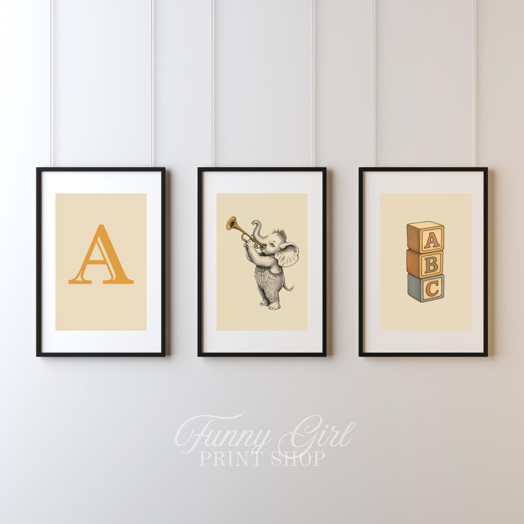 Nursery Alphabet Elephant Prints | Vintage ABC Animal Wall Art (digital ...