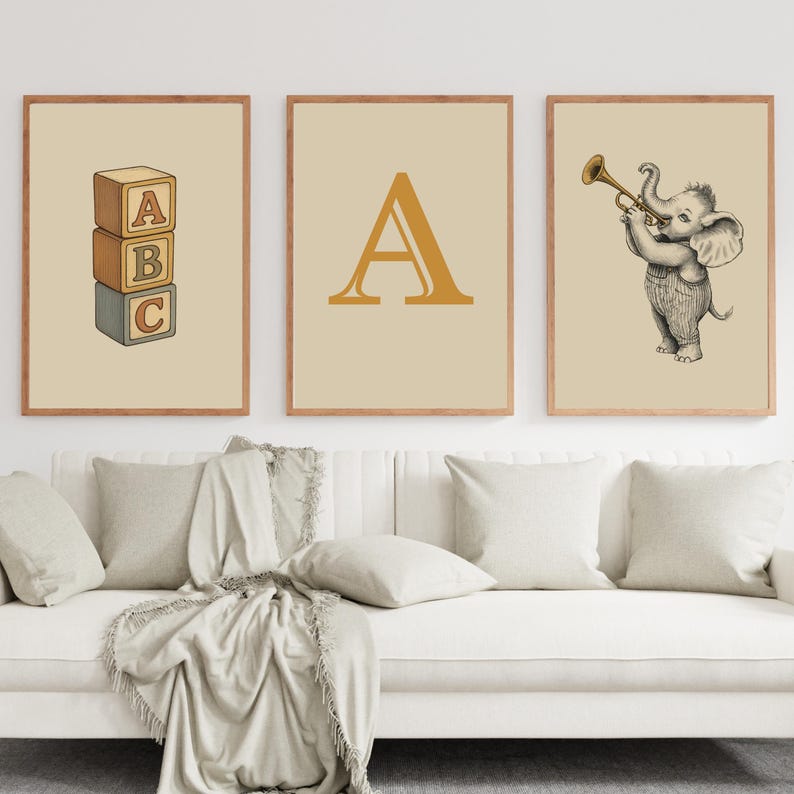Nursery Alphabet Elephant Prints | Vintage ABC Animal Wall Art (digital ...