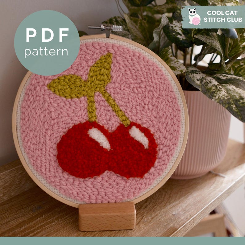 Cherry Stem Punch Needle PDF Pattern – Fruit Design, Modern Embroidery ...