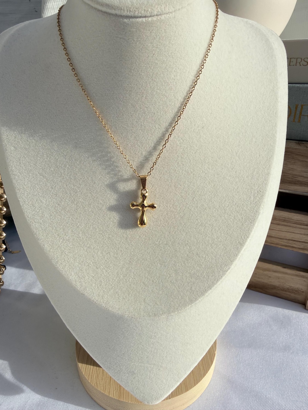 Stainless Steel 18K Gold Bubble Cross Pendant Necklace, Tarnish Free - Etsy