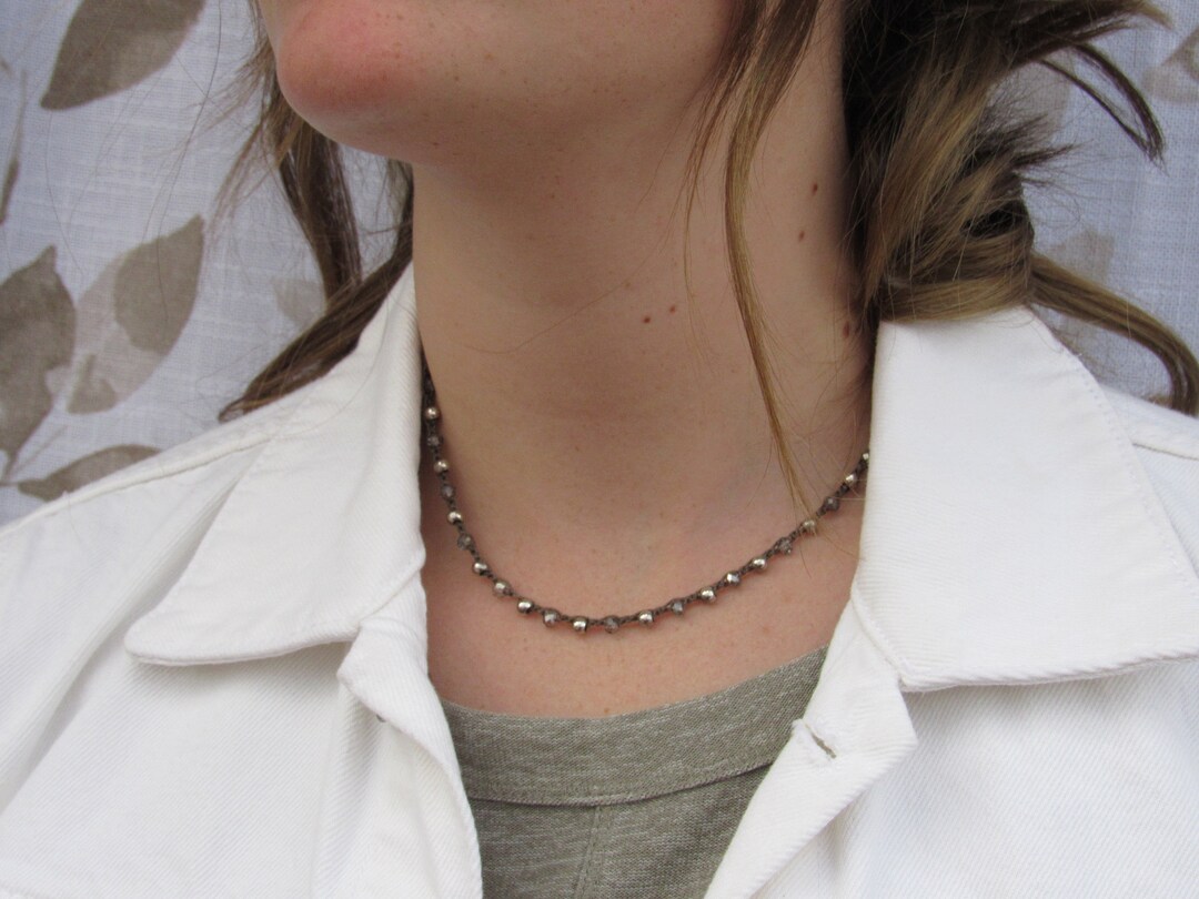 Delicate Silver Pewter and Silver Shade Crystals on Sepia Choker #0031 ...