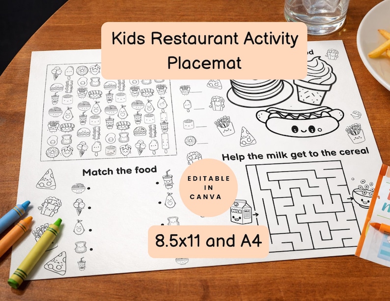 Printable Kids Activity Placemat for Restaurants With Food Theme ...