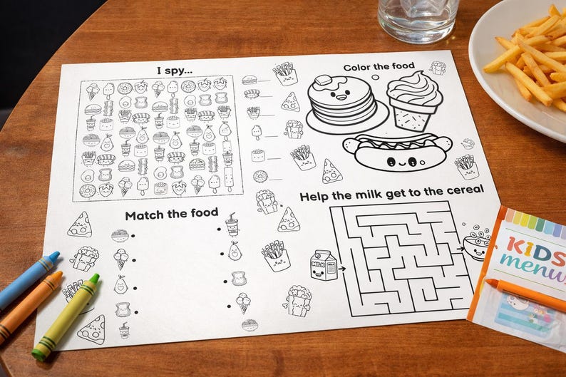 Printable Kids Activity Placemat for Restaurants With Food Theme ...