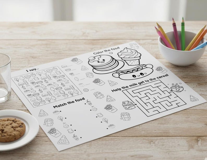 Printable Kids Activity Placemat for Restaurants With Food Theme ...