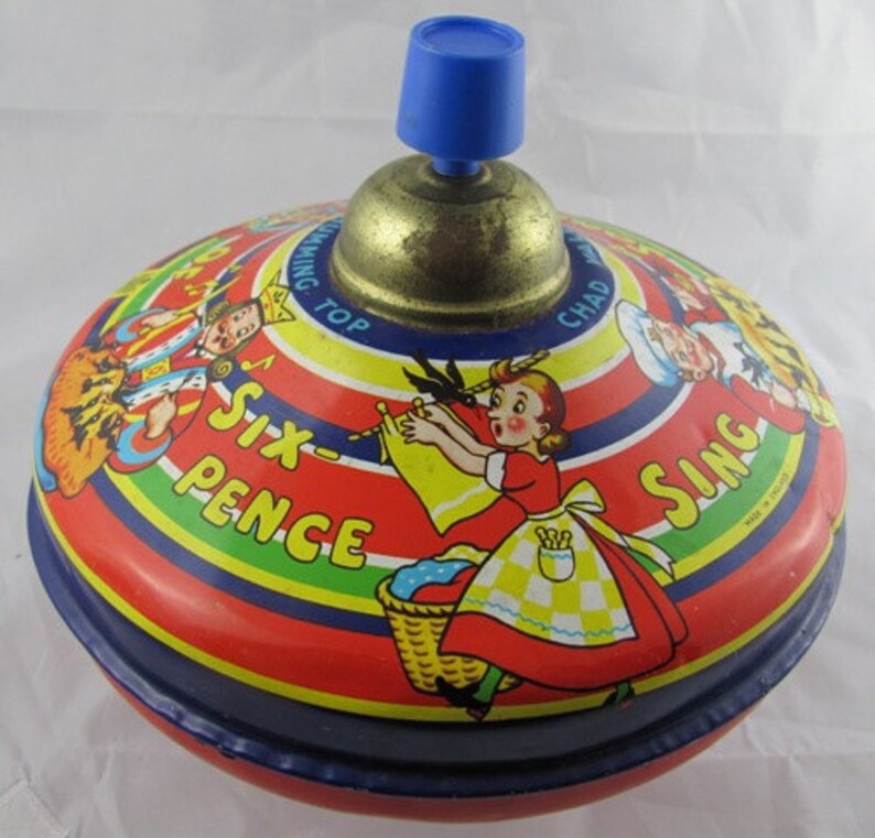 VINTAGE Chad Valley Humming Top Sing a Song of Sixpence TIN TOY Great ...