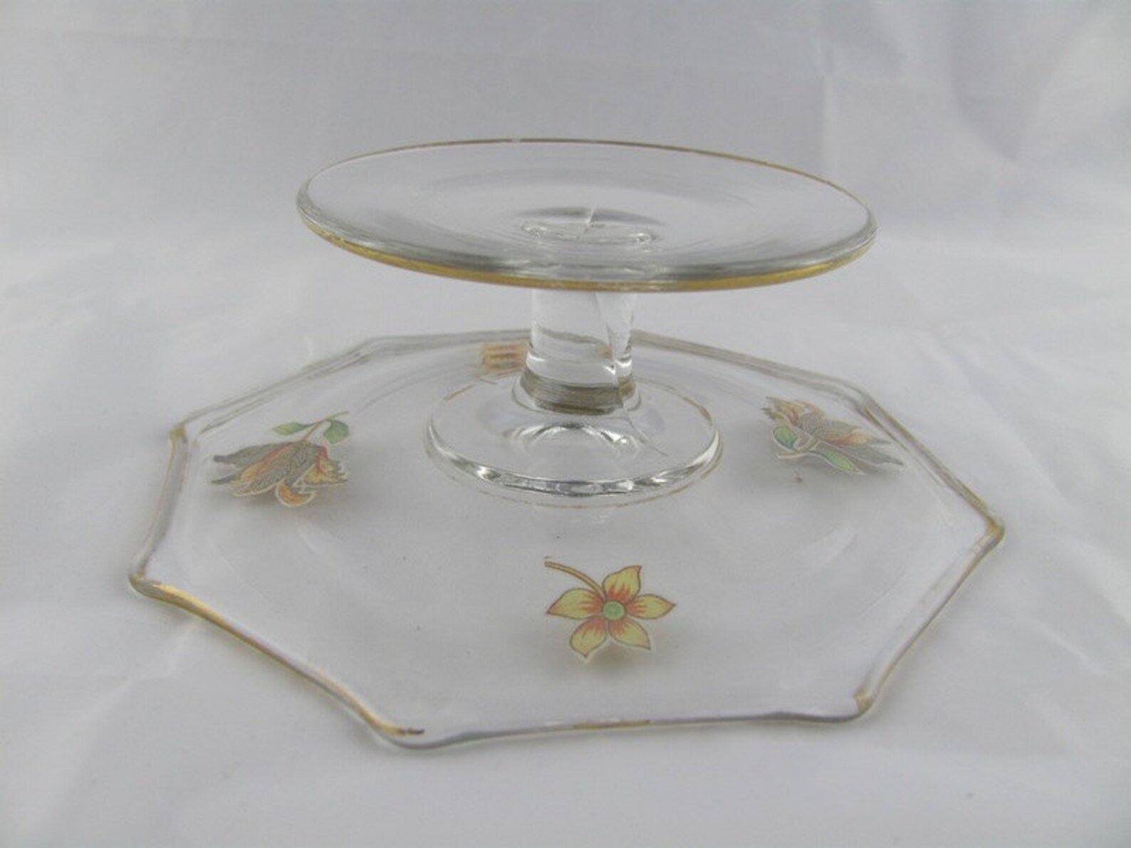 Glass Pedestal Tidbit Tray Decaled With Flowers Tulips - Etsy