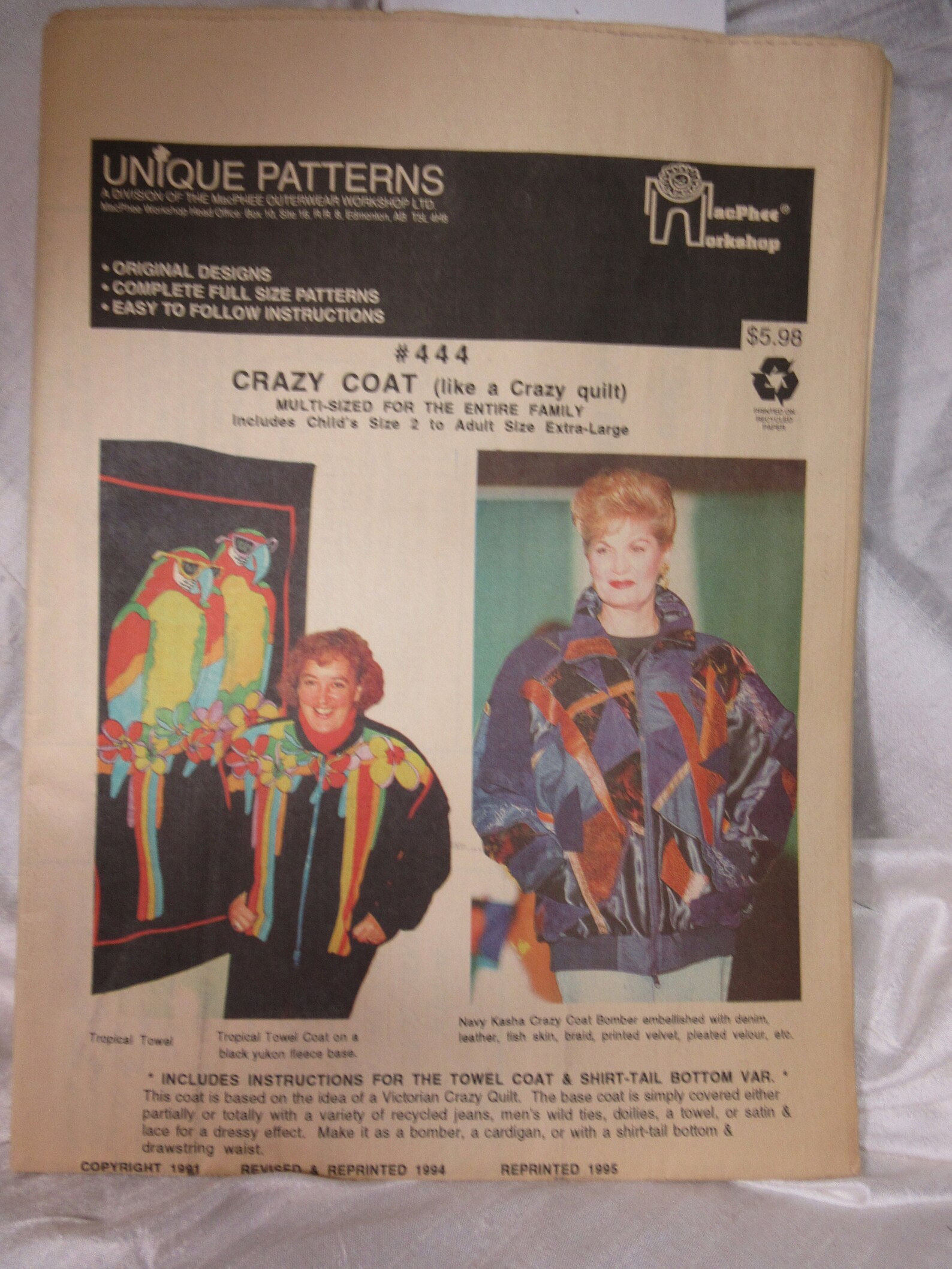 1995 Sewing Pattern for a Crazy Coat Unique Patterns Macphee Workshop 444 - Etsy
