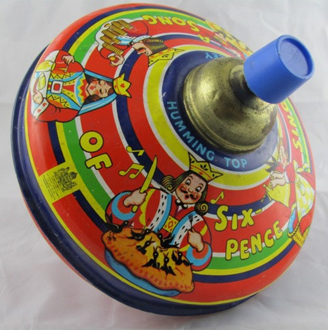 VINTAGE Chad Valley Humming Top Sing a Song of Sixpence TIN TOY Great ...
