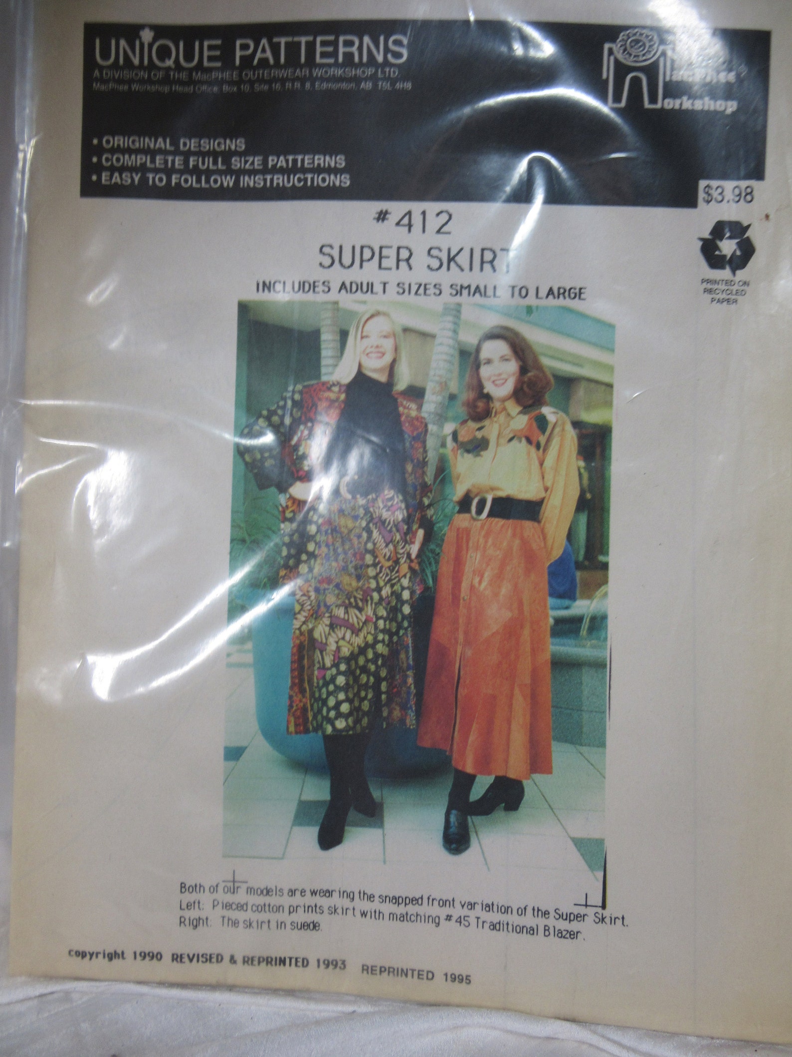 Vintage Sewing Pattern for a Super Skirt Unique Patterns Macphee Workshop 412 - Etsy