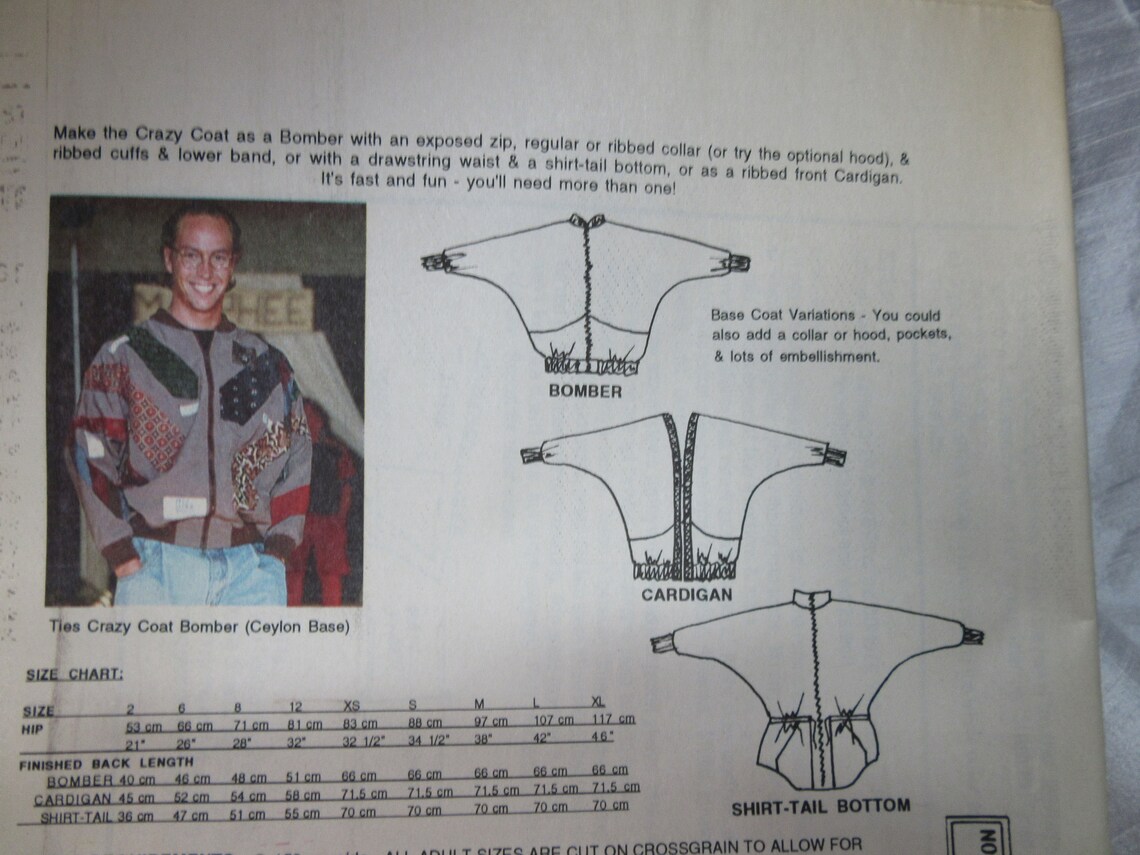 1995 Sewing Pattern for a Crazy Coat Unique Patterns Macphee Workshop 444 - Etsy