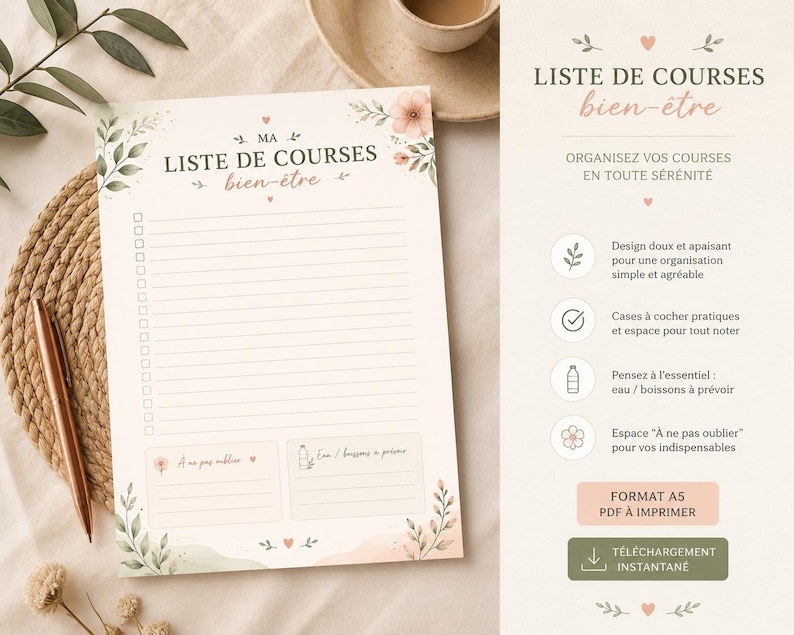 Printable Wellness Shopping List | A5 PDF | Daily Organization ...