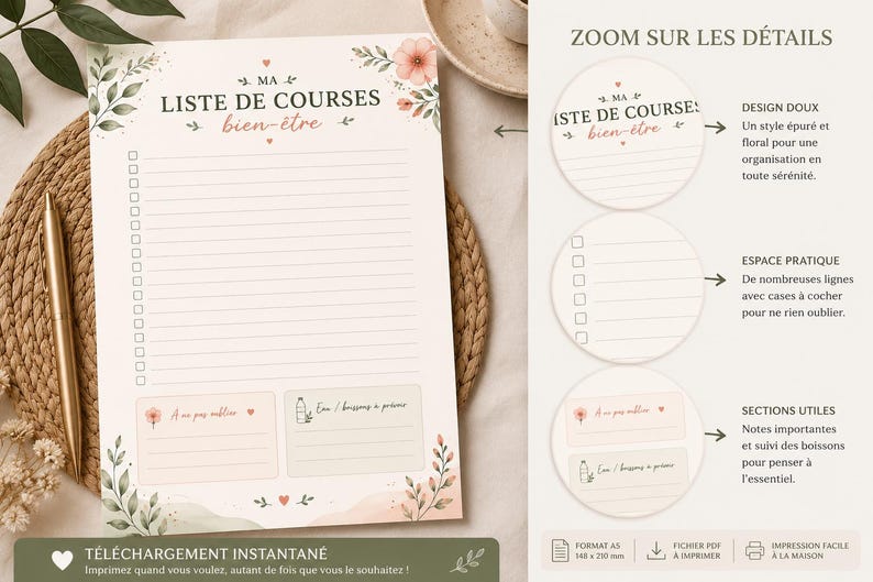 Printable Wellness Shopping List | A5 PDF | Daily Organization ...