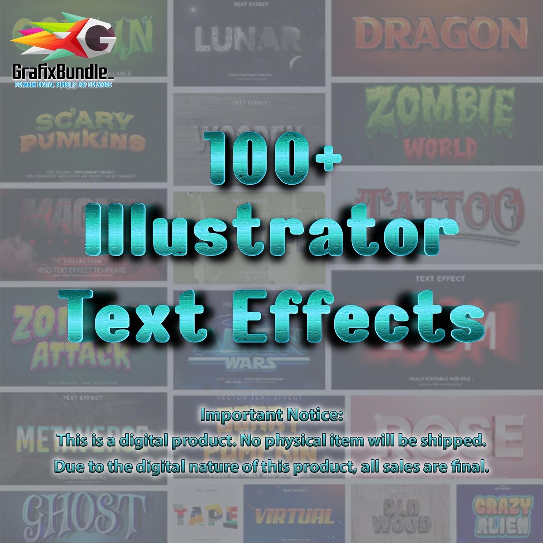 100+ Adobe Illustrator Text Effects Bundle | Editable Styles (digital ...