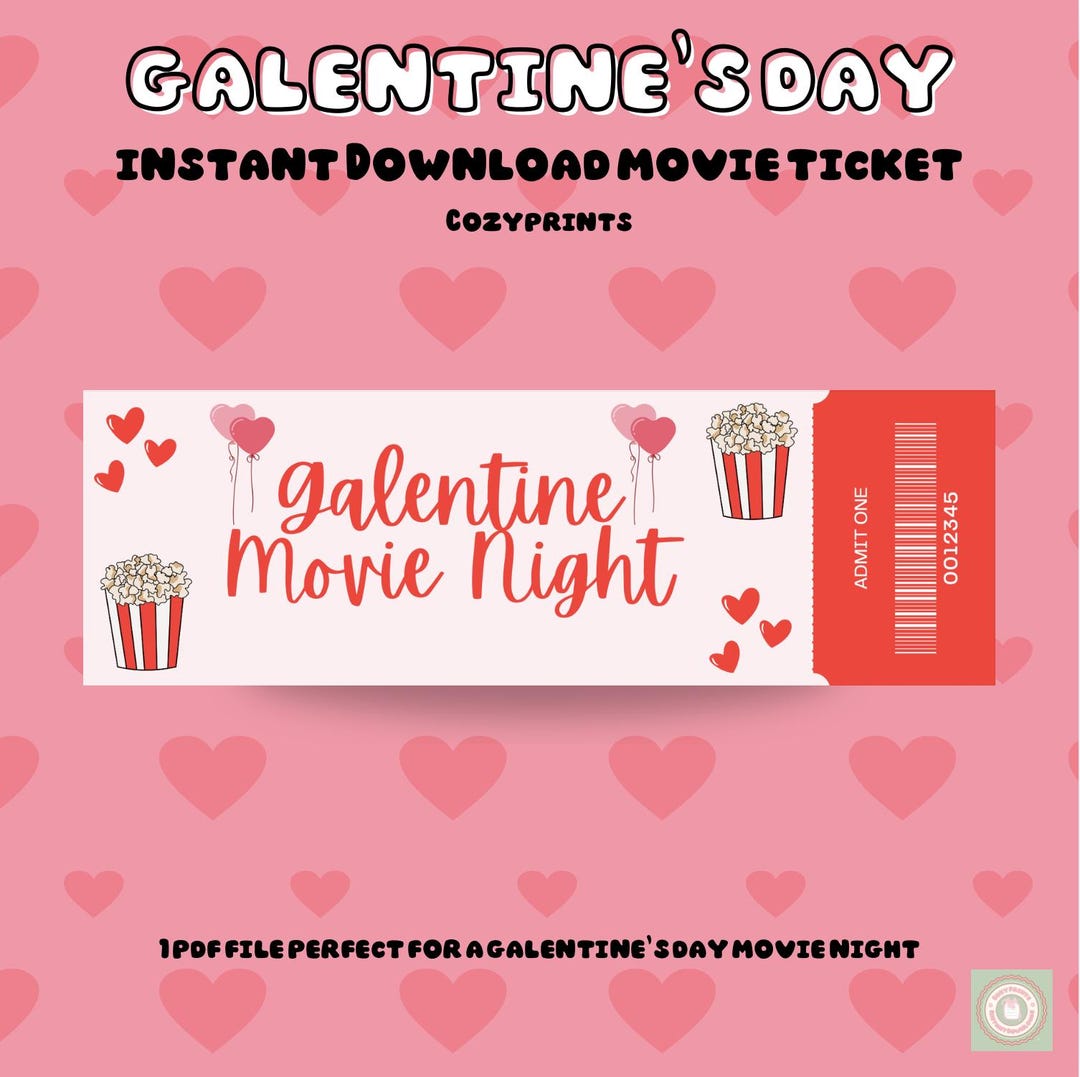 Galentine’s Day Movie Ticket Printable | Girls Night Movie Night Invite ...