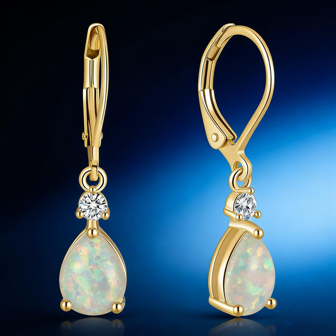 White Opal Teardrop Earrings, Australian Opal Single Stone Dangle ...