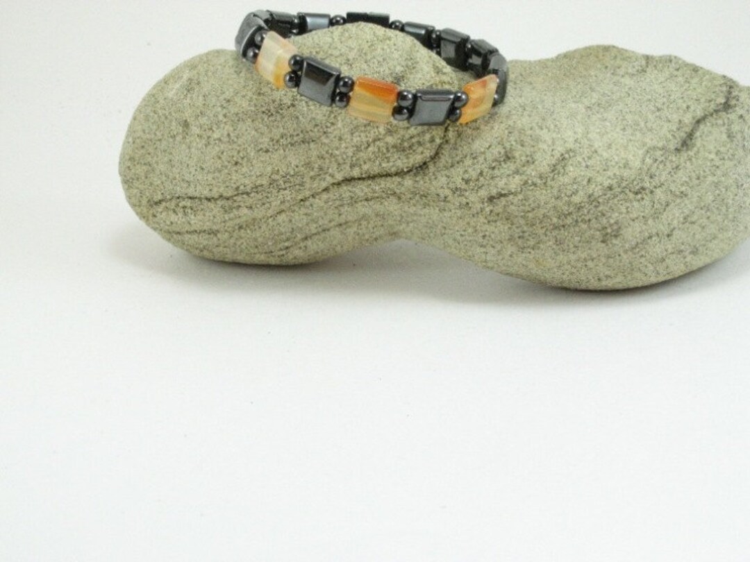 Ladies Magnetic Magnetite Lodestone Double Bracelet, Orange Carnelian ...