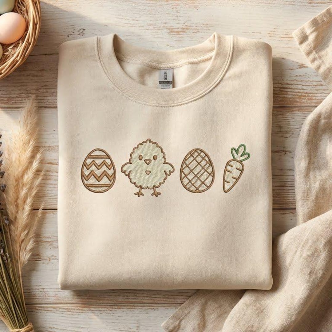 Embroidered Easter Chick Sweatshirt, Spring Bunny Egg Carrot Apparel - Etsy