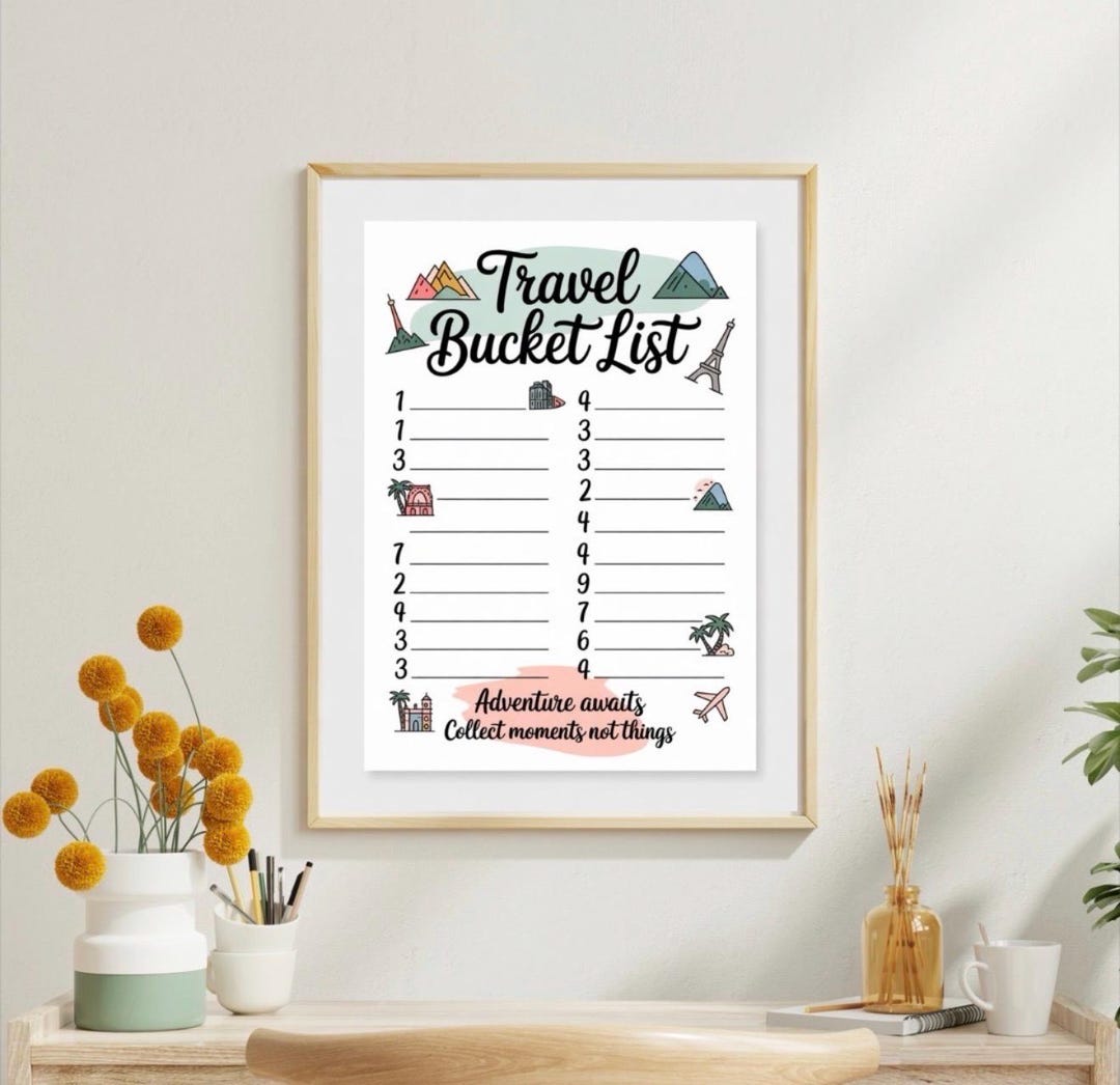 Travel Bucket List Printable Wall Art, Adventure Checklist Poster ...