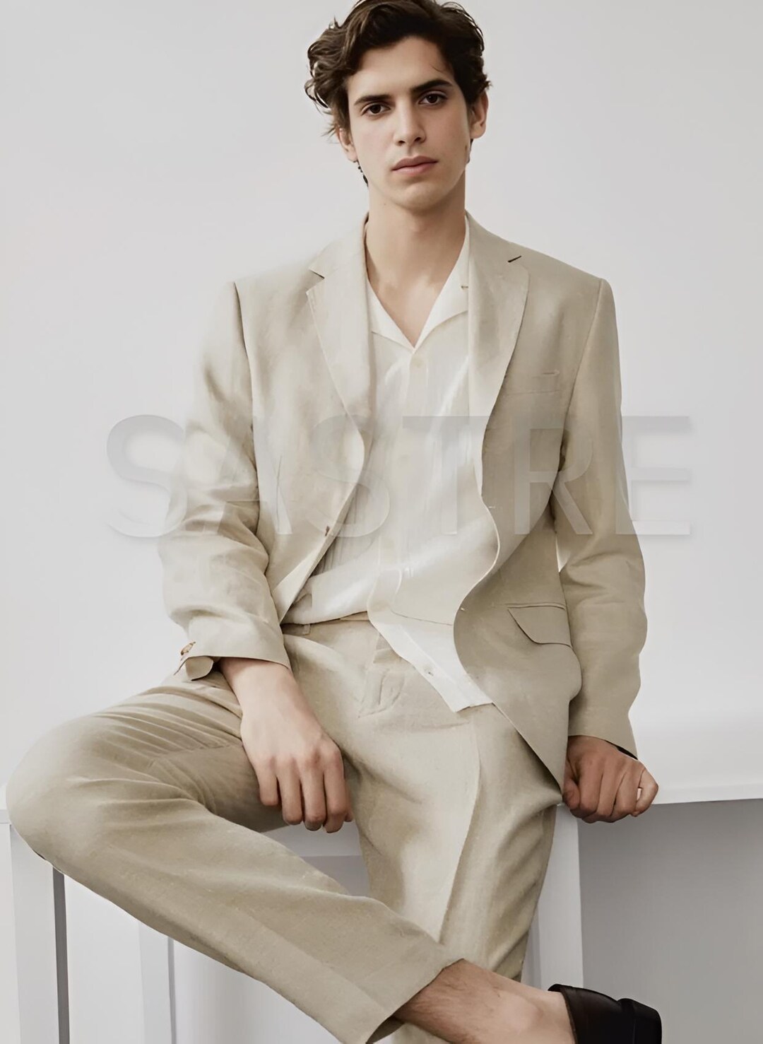 Buy Men's Beige Linen 2-piece Suit, Summer Wedding Outfit Online in ...