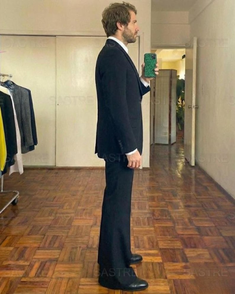 Buy Men's 70s Jet Black Suit: Retro Wide Bell Bottoms, Flared Leg ...