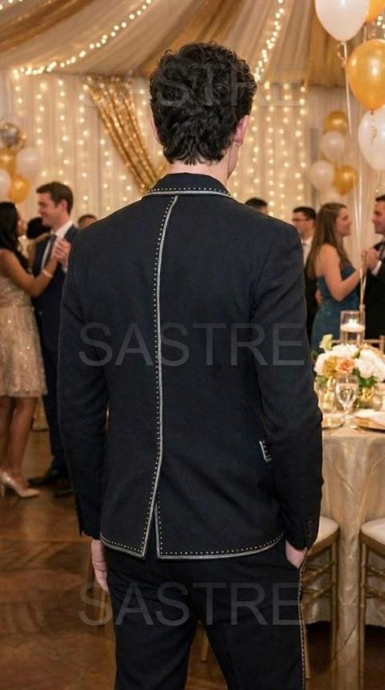 Buy Black Tuxedo Suit, Terry Rayon, Contrast Stitch, Prom & Wedding ...