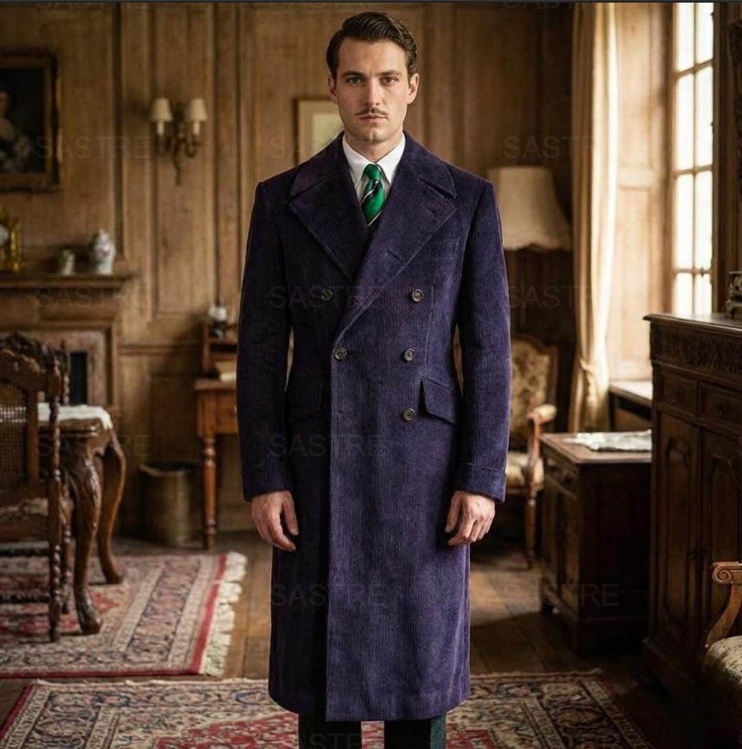 Buy Purple Corduroy Tweed Wool Overcoat - Men's Double Breasted 70s ...