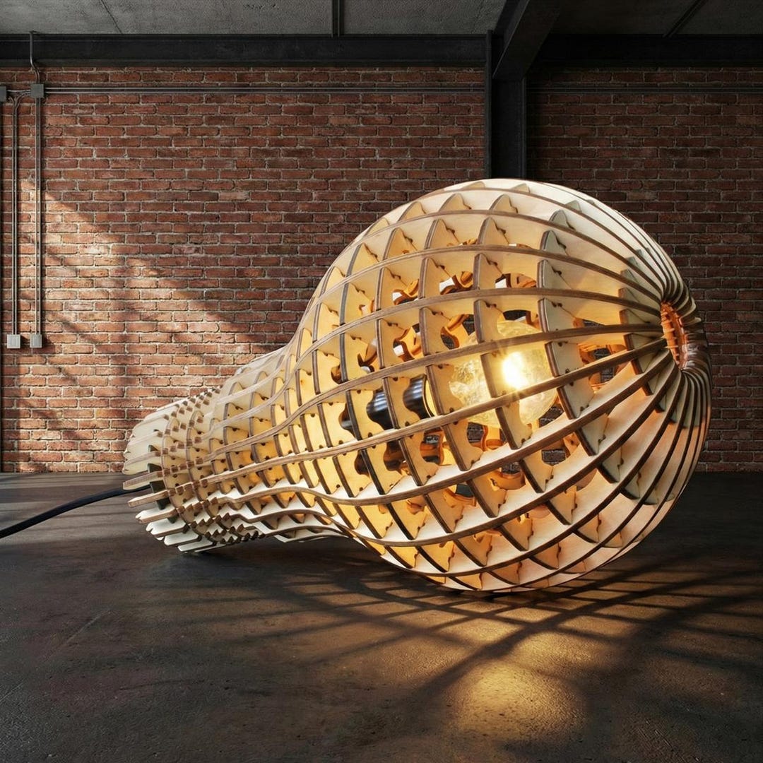 Spiral Bulb Lamp Laser Cut File SVG Dxf CDR 3D Wooden Light Template ...