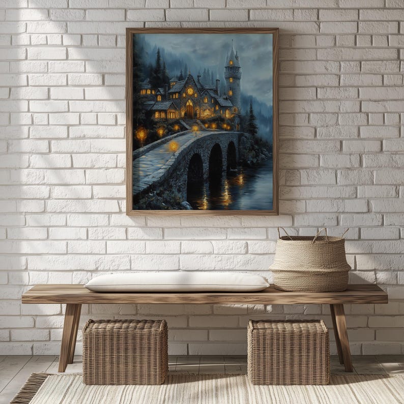 Gothic Castle River Print – Moody Fairytale Nightscape (digital ...