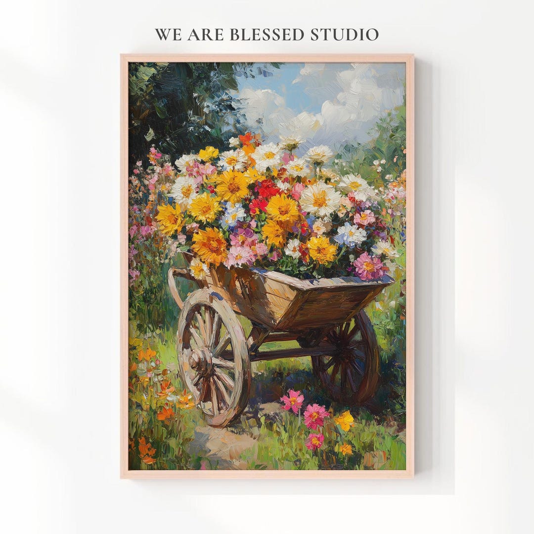 Floral Wheelbarrow Painting – Cottagecore Garden Art (digital Download ...