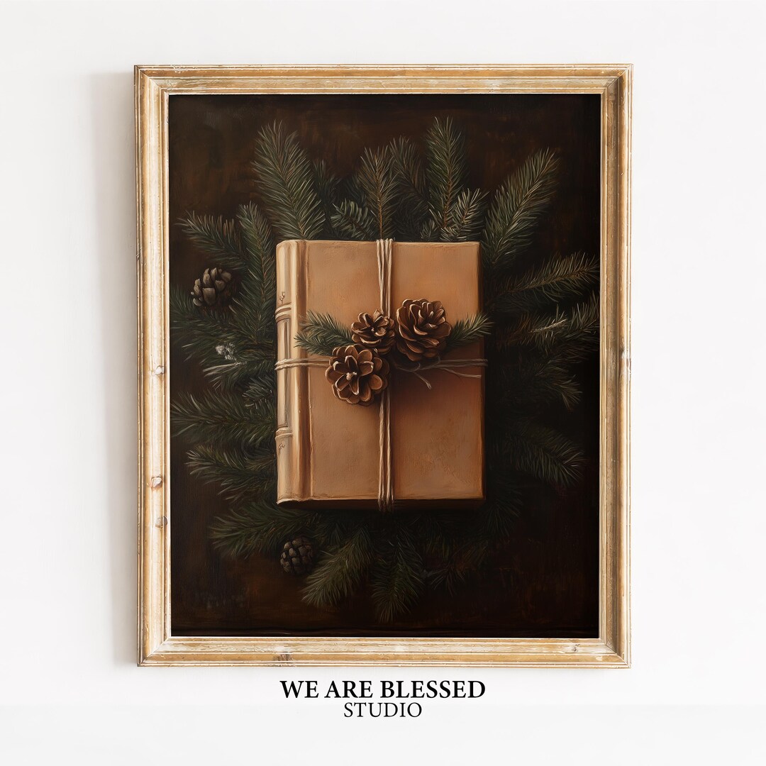 Rustic Christmas Book Gift Still Life - Festive Vintage Print, Cozy ...
