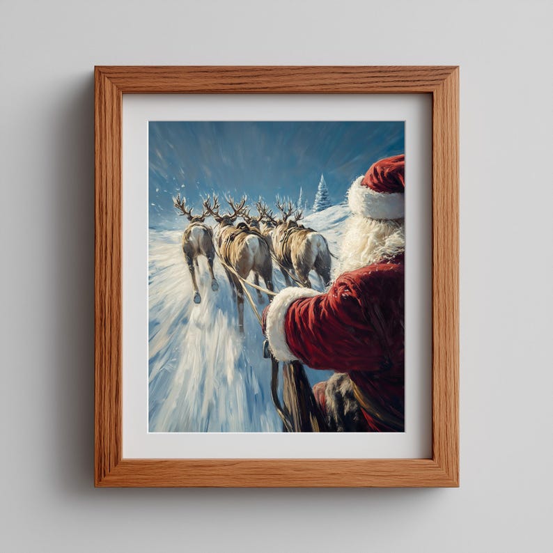 Reindeer Sleigh Ride Christmas Art Print – Santa's View (digital ...
