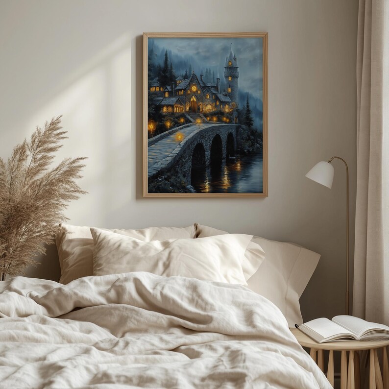 Gothic Castle River Print – Moody Fairytale Nightscape (digital ...