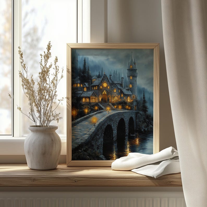 Gothic Castle River Print – Moody Fairytale Nightscape (digital ...