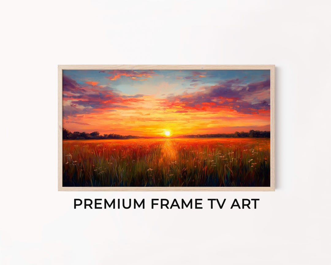 Rustic Sunset Field Frame TV Art, Impressionist Sunset Field Wall Decor ...