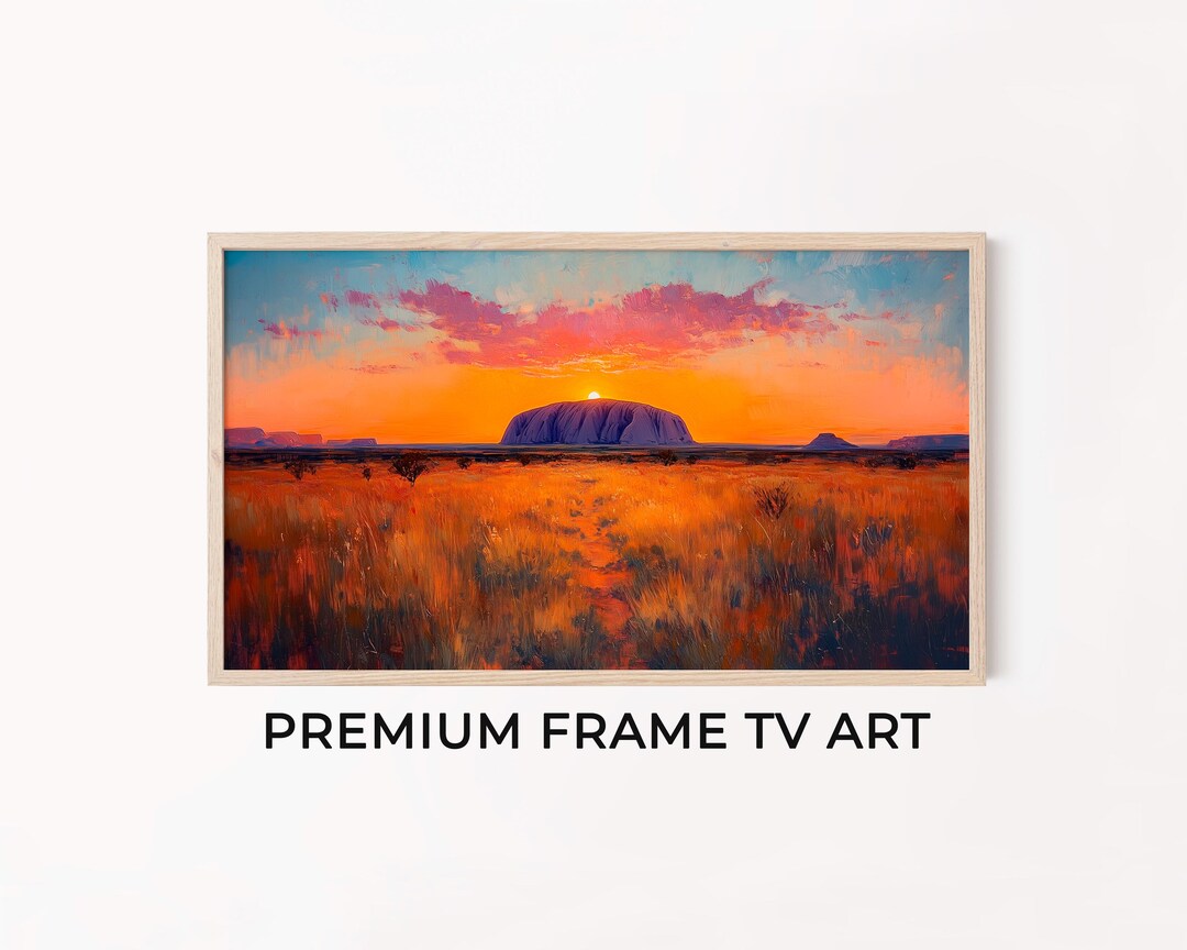 Rustic Uluru Frame TV Art, Moody Outback Landscape, Pastel ...