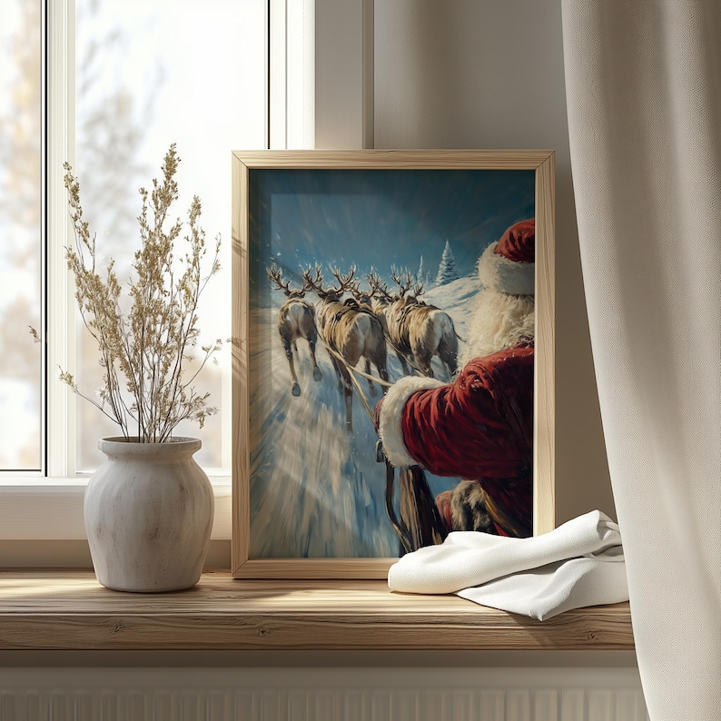 Reindeer Sleigh Ride Christmas Art Print – Santa's View (digital ...