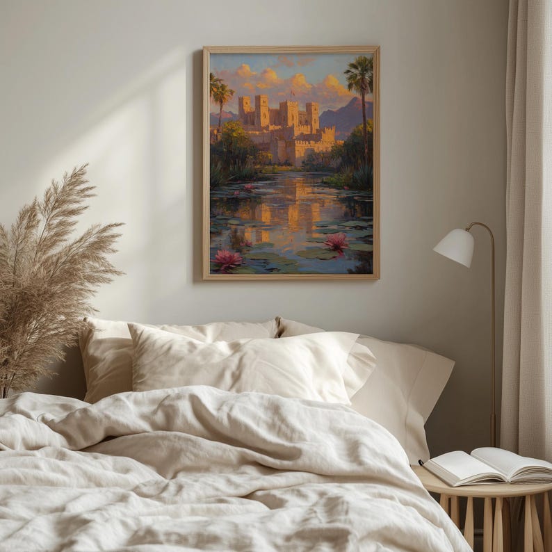 Fantasy Castle Sunset Painting, Romantic Architecture Art (digital ...