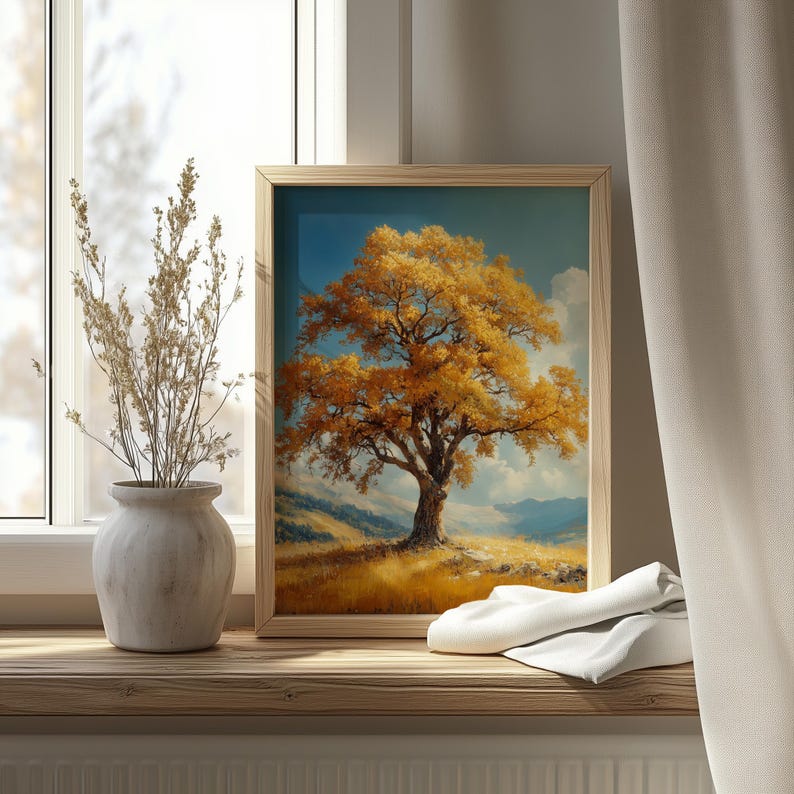 Rustic Autumn Tree Landscape Printable - Cozy Fall Cottagecore Art With ...