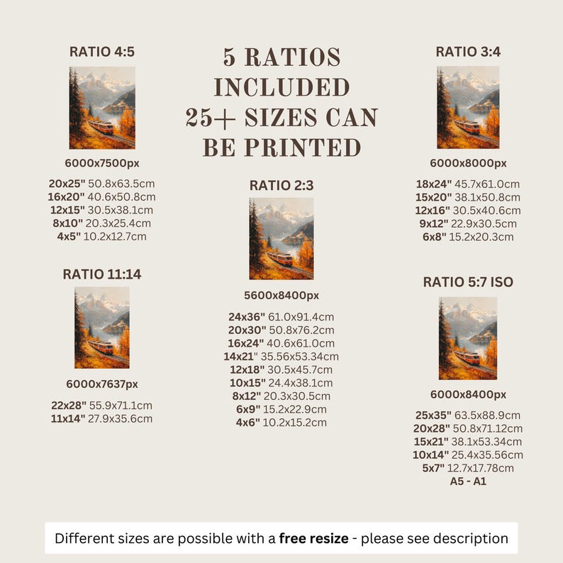 Autumn Train Landscape Art Print – Vintage Snowy Mountain Scene ...