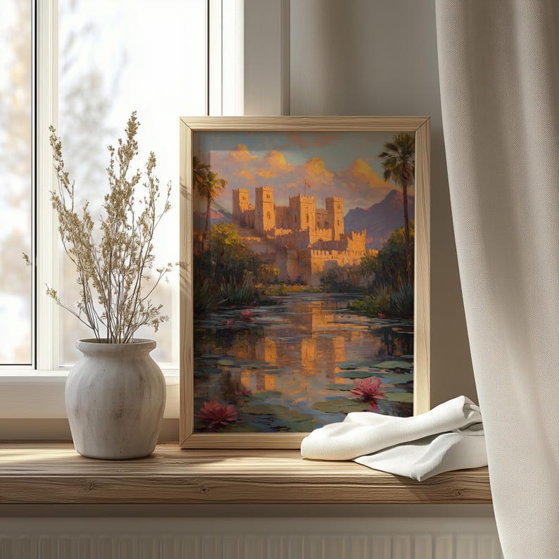 Fantasy Castle Sunset Painting, Romantic Architecture Art (digital ...
