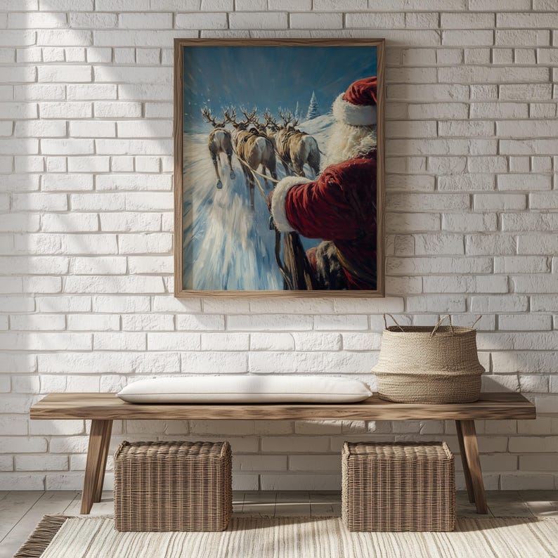 Reindeer Sleigh Ride Christmas Art Print – Santa's View (digital ...