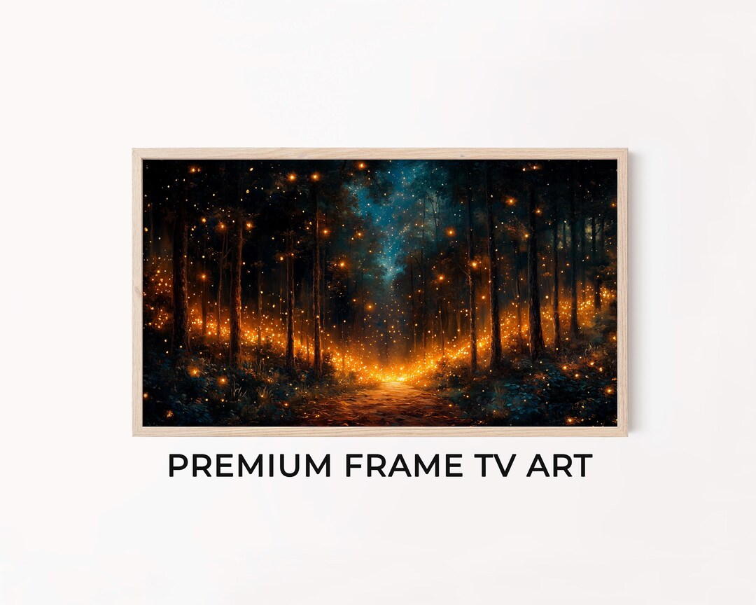 Moody Forest Night Scene Frame TV Art, Rustic Dreamy Landscape Painting ...